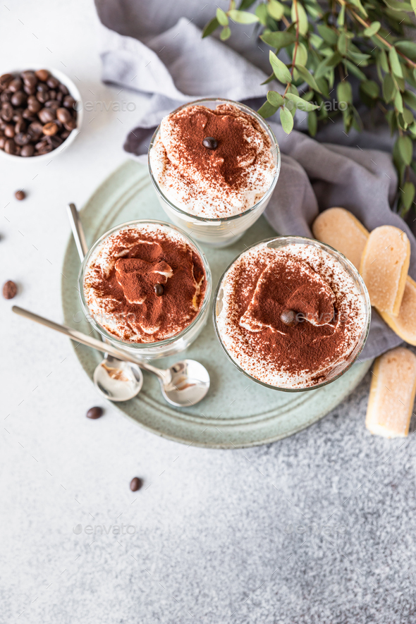 Traditional Italian dessert tiramisu. Coffee flavored dessert made of ...