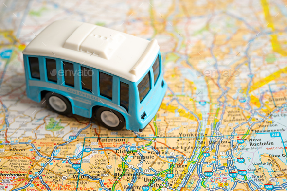 Bus car vehicle to travel on world map, geography, tourism and ...