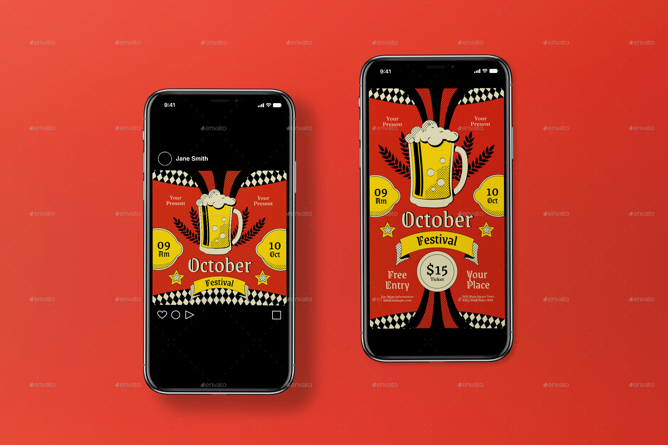 Red Pop Art October Festival Flyer Set, Print Templates | GraphicRiver