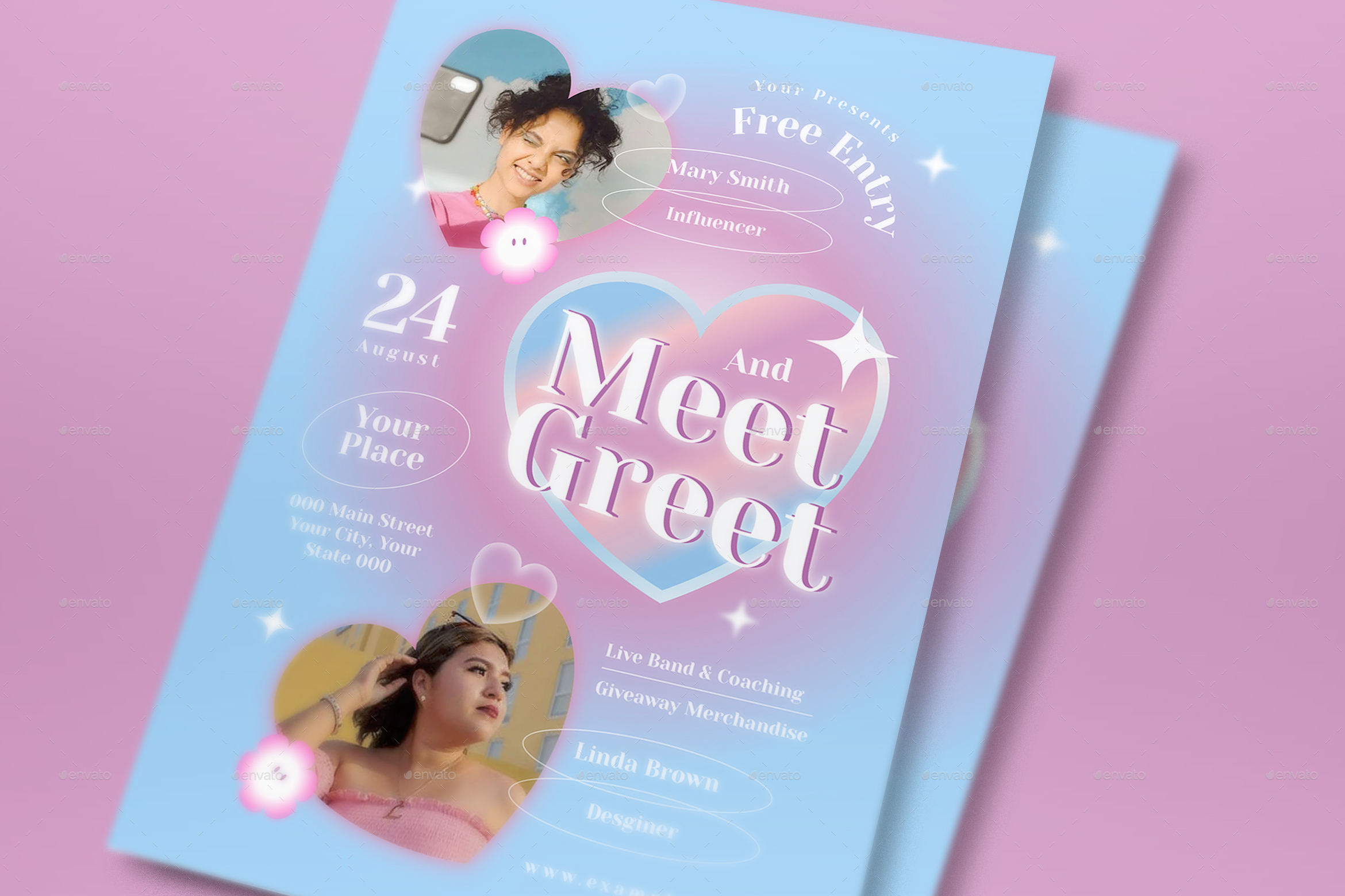 Soft Blue Pink Dreamy Gradient Meet & Greet Flyer Set, Print Templates