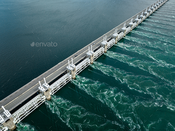 Water Rushing Through a Storm Surge Barrier Stock Photo by Stock87