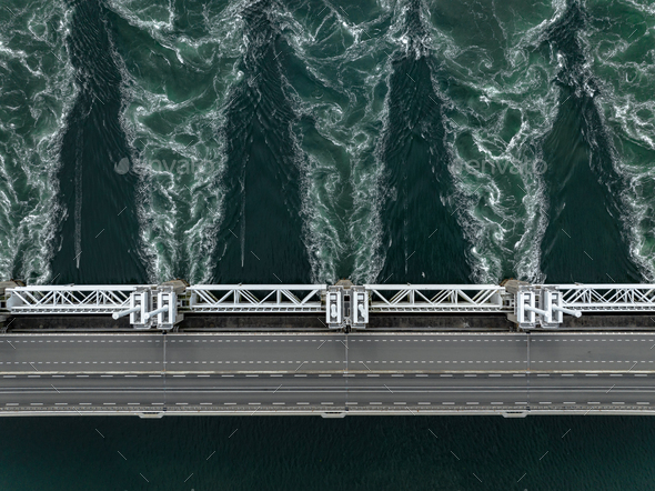 Storm Surge Barrier in the Netherlands With Water Passing Through Stock ...