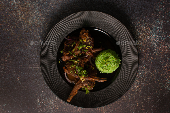 Green rice. Green dyed rice with celery and parsley. Casserole with ...
