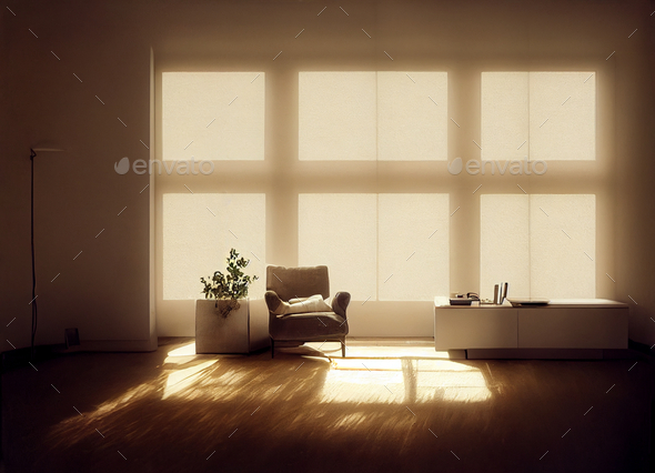 The large window with sunlight, Digital Generate Image Stock Photo by ...
