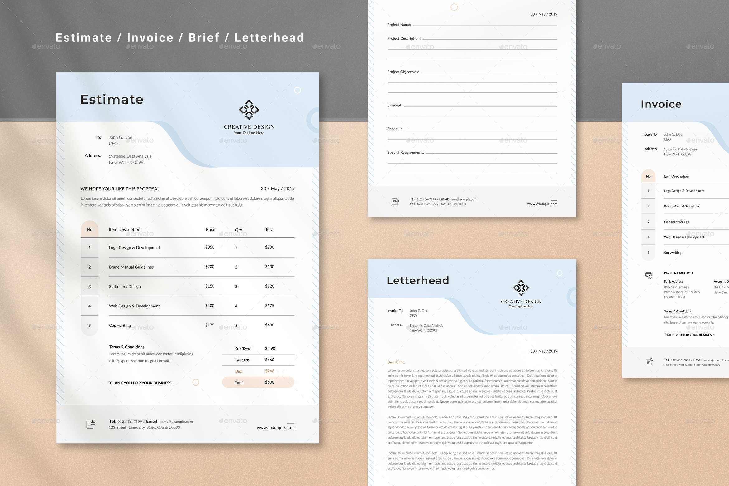 Brief Estimate Invoice Letterhead, Print Templates | GraphicRiver