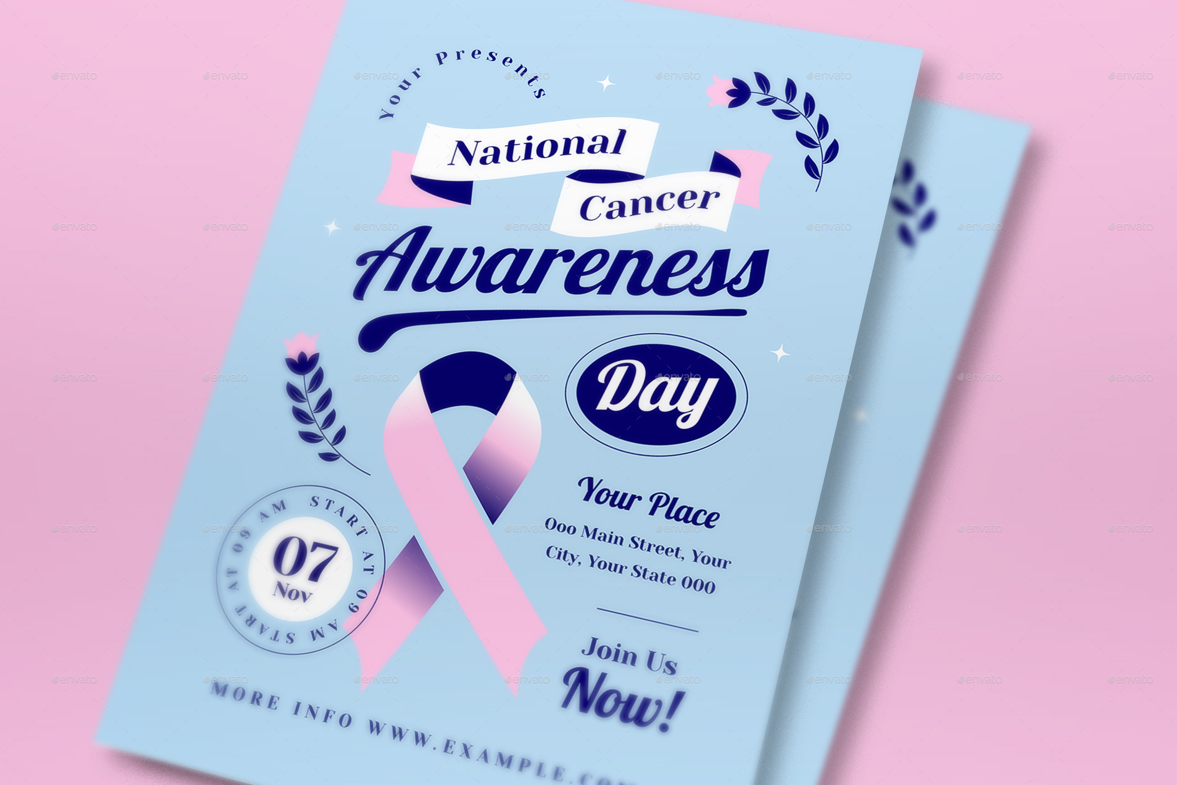 Blue Gradient Flat Design National Cancer Awareness Day Flyer Set ...
