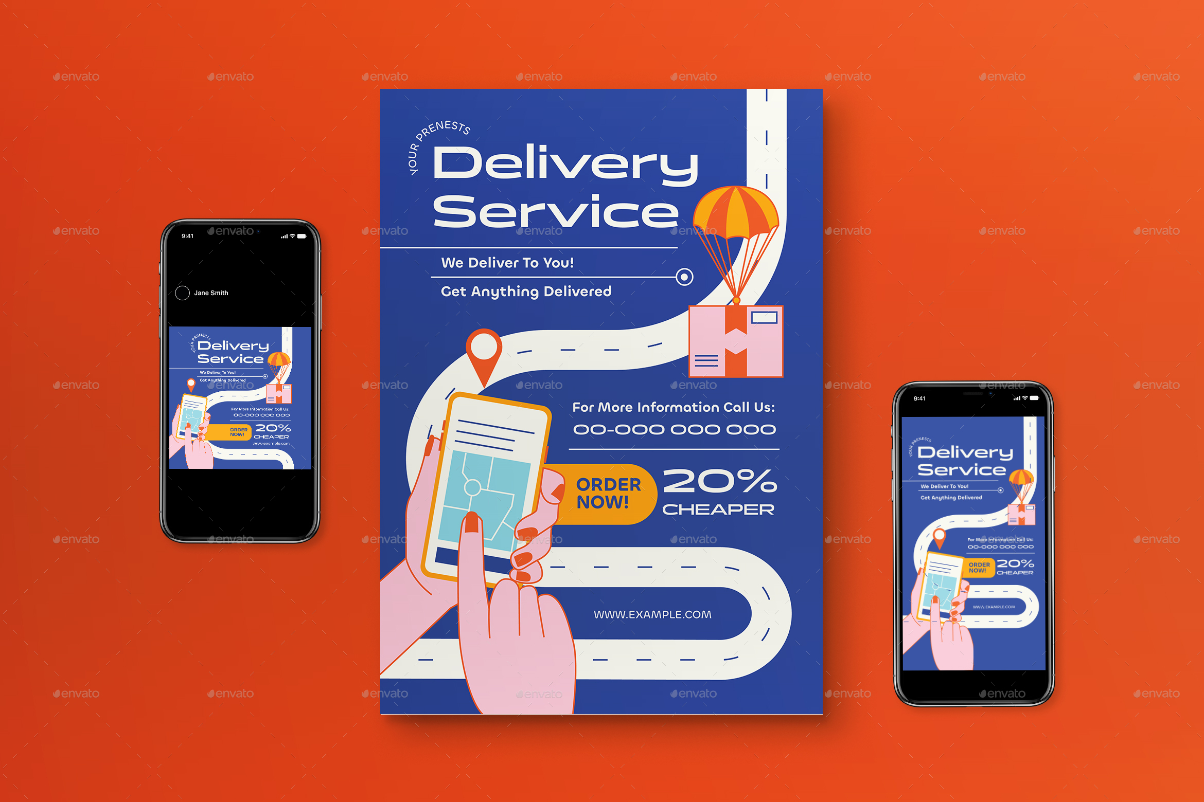 Blue Modern Delivery Service Flyer Set, Print Templates | GraphicRiver