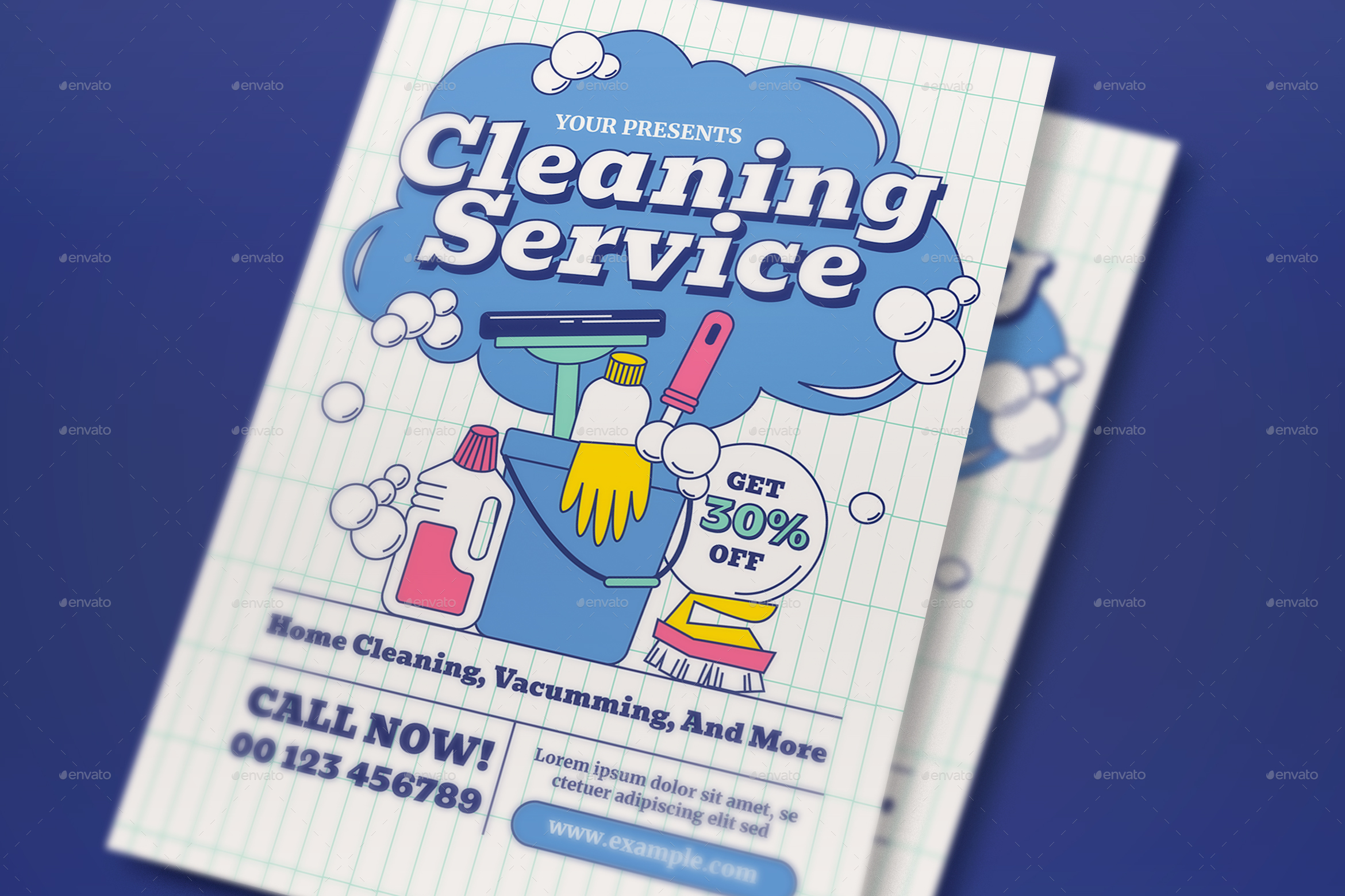 Blue Modern Cleaning Service Flyer Set, Print Templates | GraphicRiver