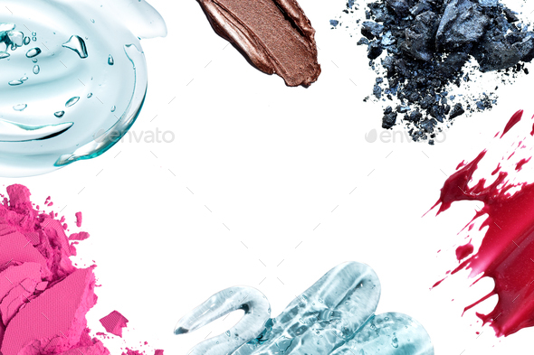 Cosmetic frame background. makeup cosmetic and lipstick isolated on ...