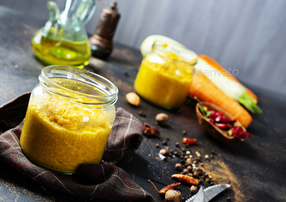 Homemade caviar with zucchini, garlic, carrots, tomato sauce. Vegan ...