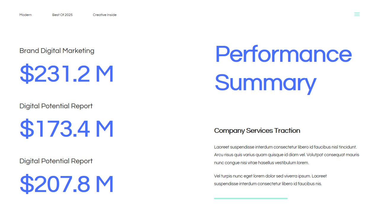 Modern White Blue Company Performance & Infographic, Presentation Templates