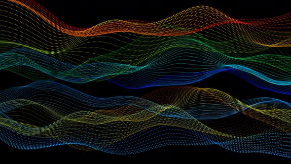 New Colorful Digital Particle Line Wave Motion On Black Background Vd6 ...