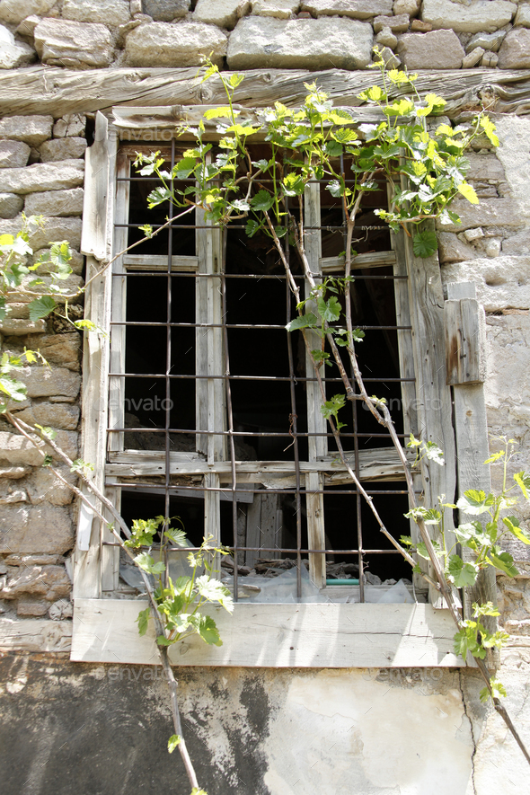 broken window of an old stone house Stock Photo by safakc1 | PhotoDune