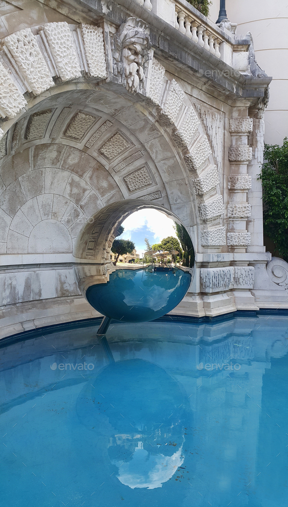 Mirror sphere and a pool in the garden, Monte Carlo, Monaco Stock Photo ...