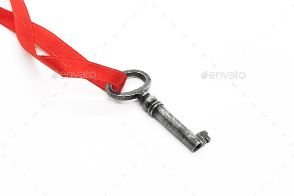 Vintage silver key on red ribbon on white background Stock Photo by ...