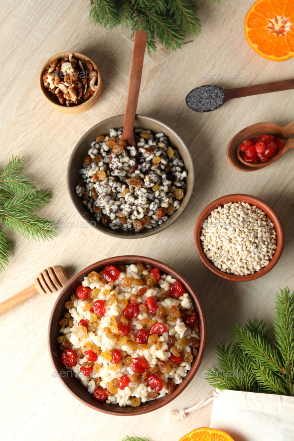 Concept of Orthodox Christmas food, Kutya, top view Stock Photo by ...