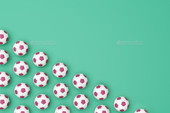 Football soccer balls flat lay background Stock Photo by photocreo