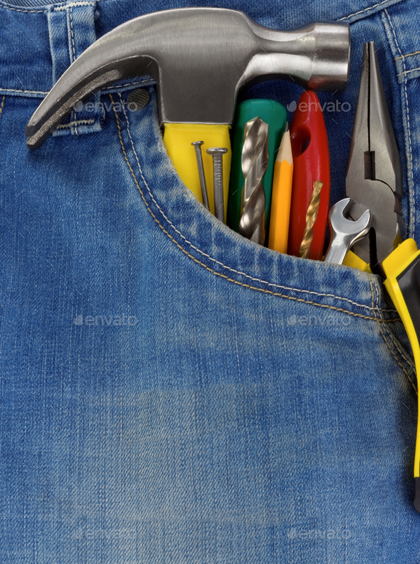 set of tools and instruments in jeans Stock Photo by seregam | PhotoDune