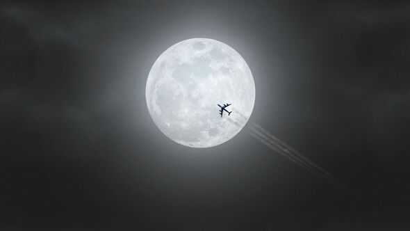plane passing over full moonlight night loop, Motion Graphics | VideoHive