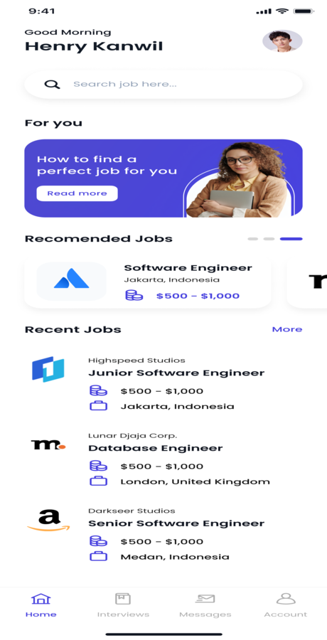 Jobile App ANDROID + IOS + FIGMA | UI Kit | Flutter | Online Job Finder App by FlutterVision