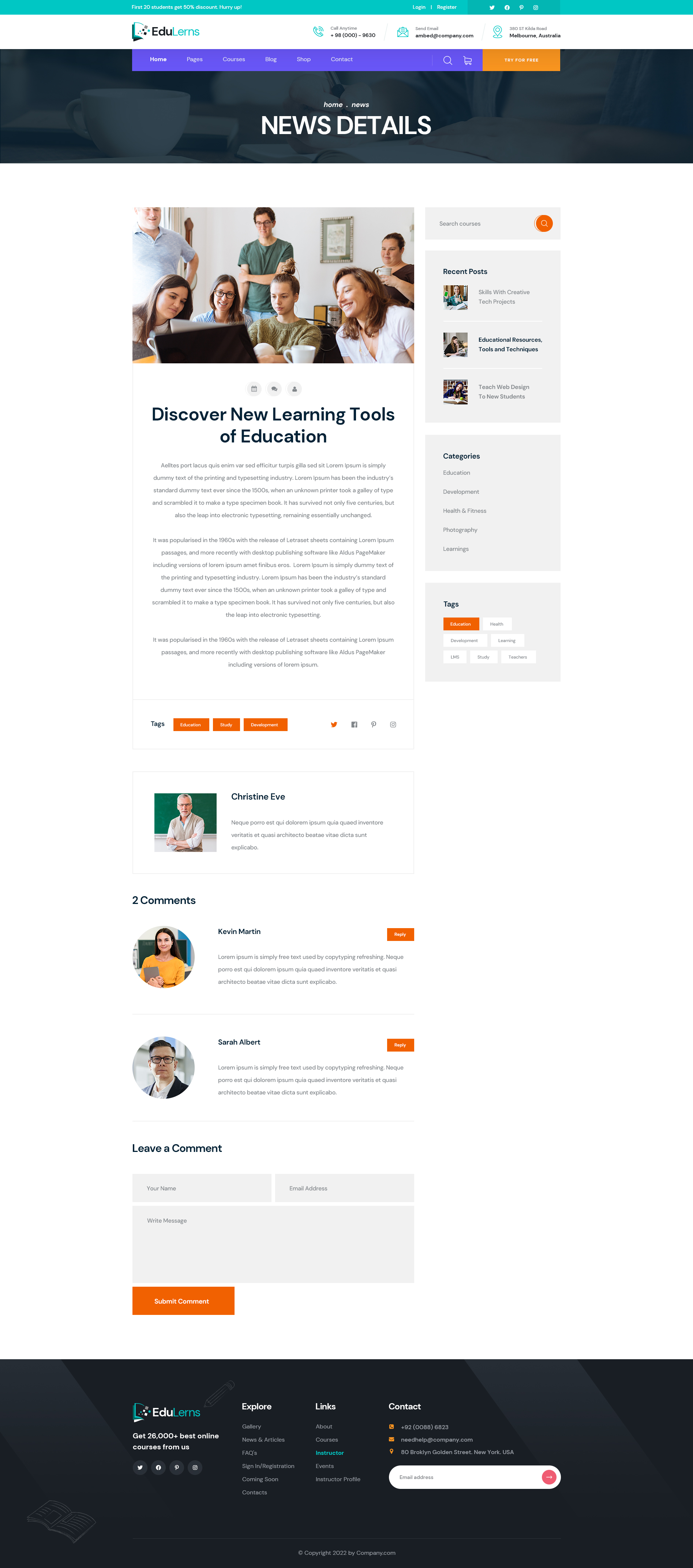 Edulerns - Online Courses & Education PSD Template by thimshop ...