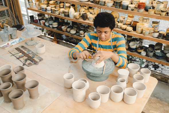 handcraft artist person using art skill of creativity to making ceramic ...