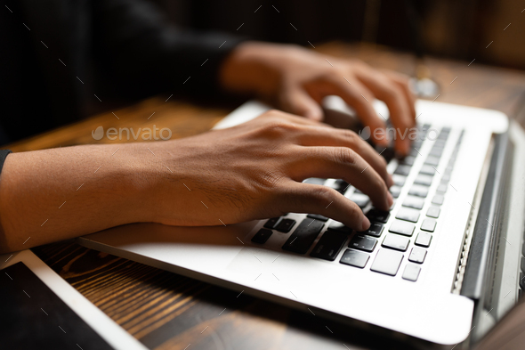 professional business person typing on computer laptop desk at office ...