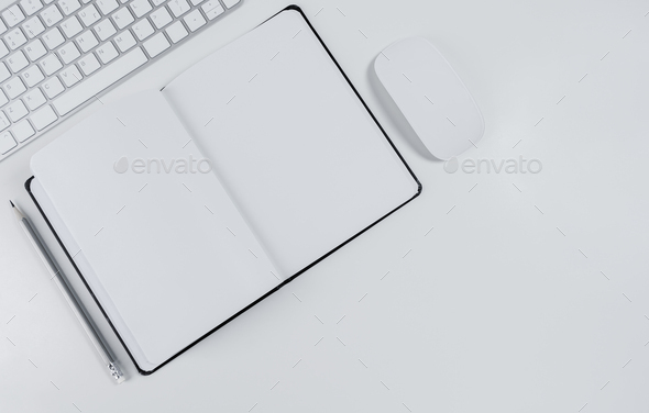 Office table desk with blank book pages Stock Photo by MariaPaina ...