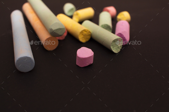Black chalk board background with colored chalks Stock Photo by ...