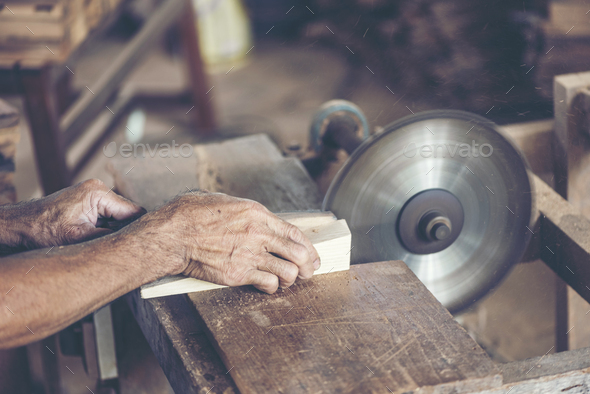 woodworking workshop of carpenters work table with different tools and ...