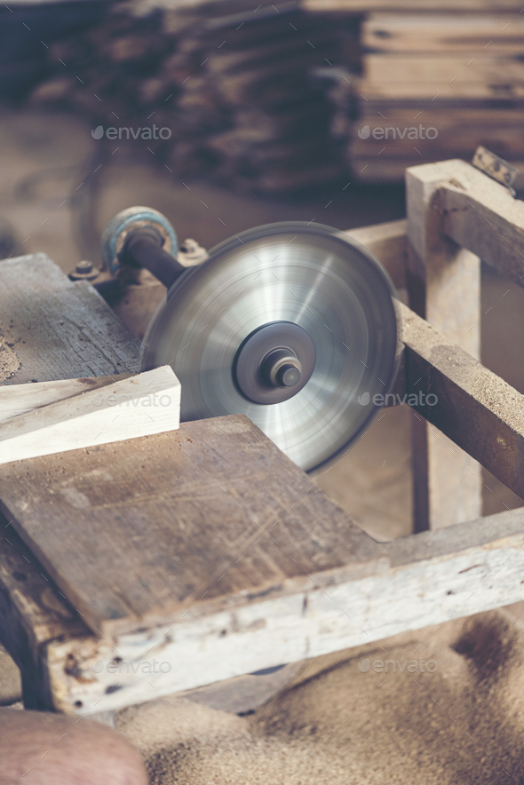 woodworking workshop of carpenters work table with different tools and ...