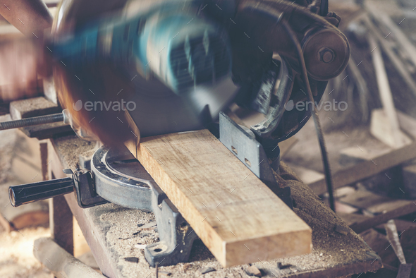woodworking workshop of carpenters work table with different tools and ...
