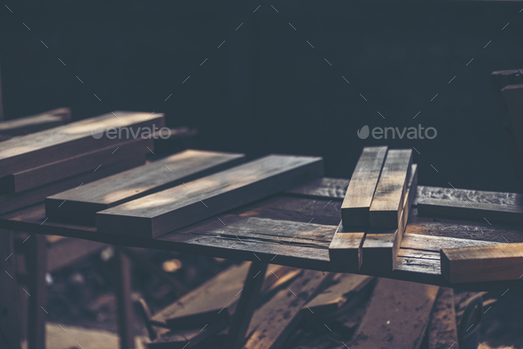 woodworking workshop of carpenters work table with different tools and ...