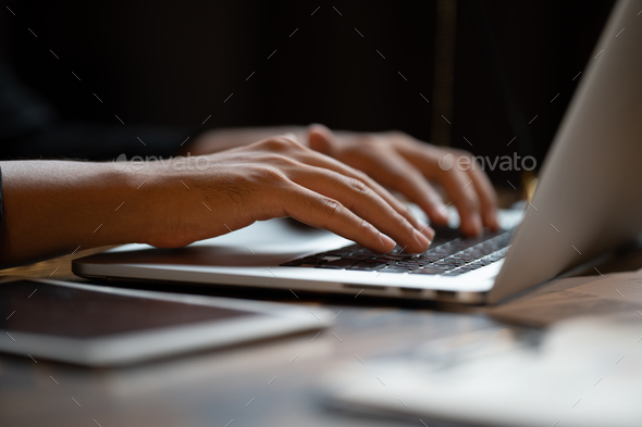 professional business person typing on computer laptop desk at office ...
