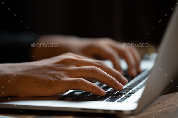 professional business person typing on computer laptop desk at office ...