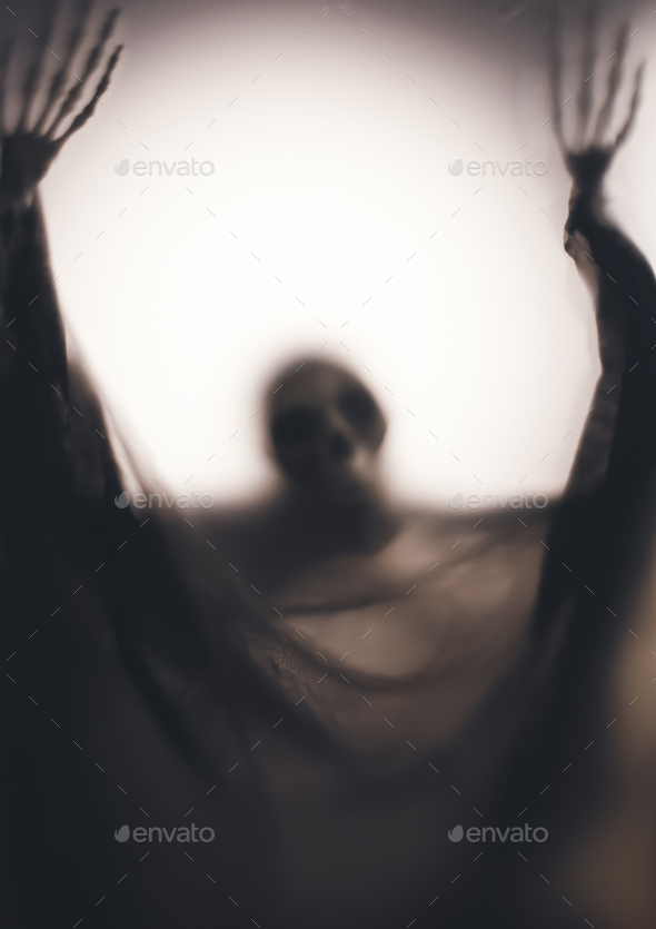 Shadow blur of horror skeleton. Halloween background. Stock Photo by ...