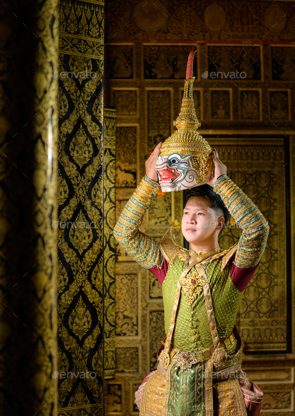Khon, Is a classic Thai dance in a mask. This is Hanuman Stock Photo by ...