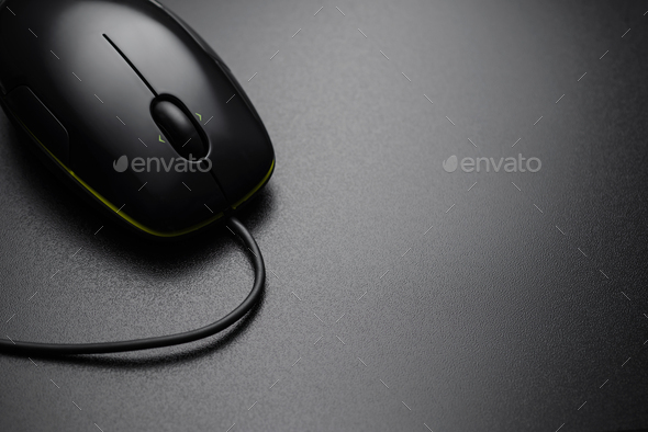 Black business office desk table with computer mouse. Stock Photo by ...