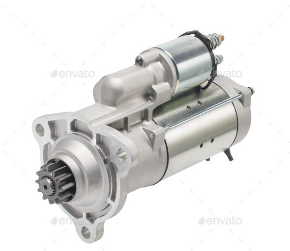 Car spare parts.Car engine starter on a white background.Isolate Stock ...