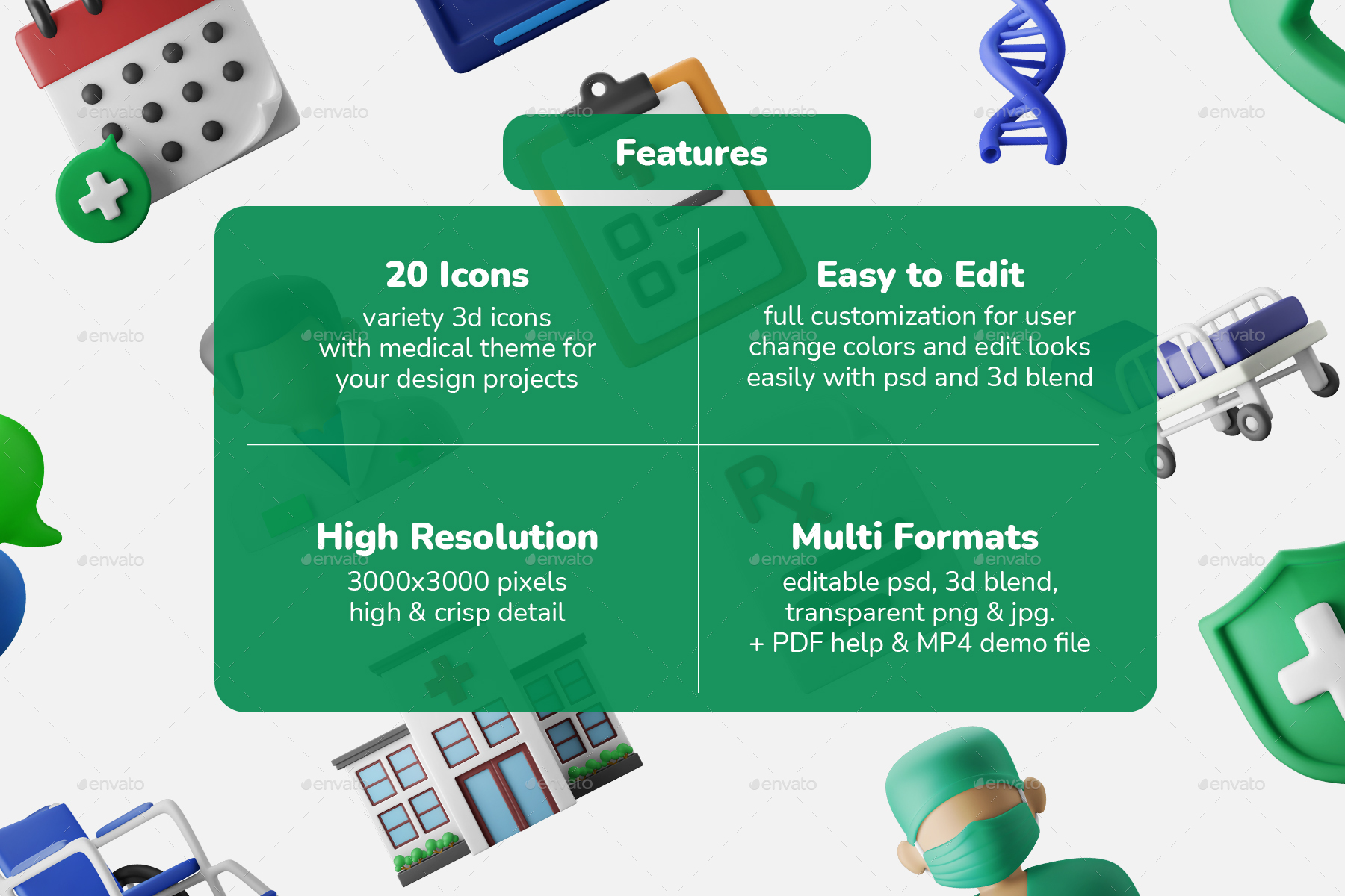 3D Icon Illustration Pack - Medical - Vol.01 - Hospital & Clinic, Icons