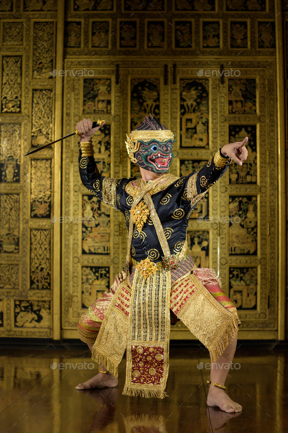 Khon, Is a classic Thai dance in a mask. This is Hanuman Stock Photo by ...