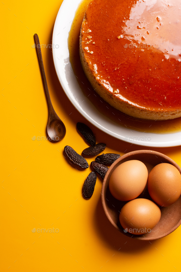 Flan. Quesillo. creme brulee. Milk and egg dessert. Egg tart. Desert ...