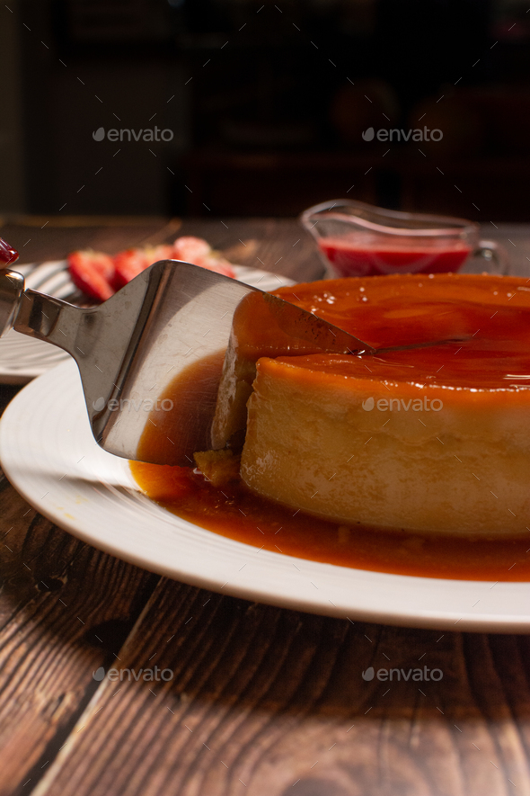 Flan. Quesillo. creme brulee. Milk and egg dessert. Egg tart. Desert ...