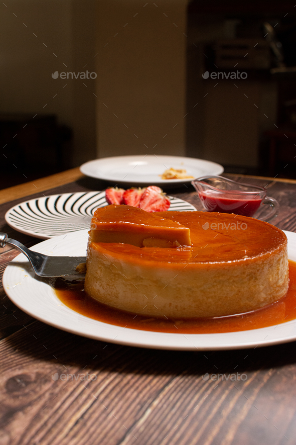 Flan. Quesillo. creme brulee. Milk and egg dessert. Egg tart. Desert ...