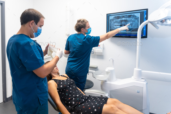 Dental clinic, routine annual medical check-up of a young woman ...
