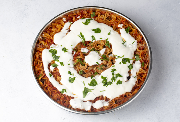 Delicious Turkish Ravioli Tepsi Manti. Turkish traditional Kayseri ...