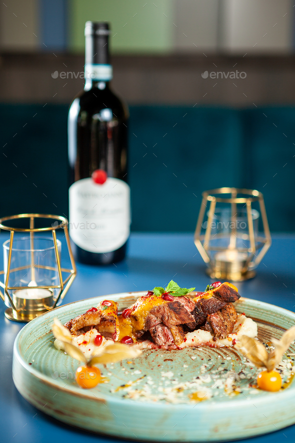 Fine dining design in restaurant with good red wine Stock Photo by DC ...