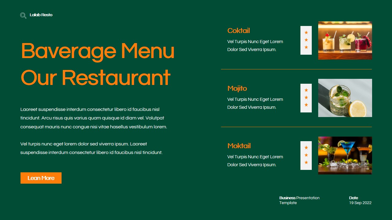 Creative Green Orange Food Resto Presentation, Presentation Templates