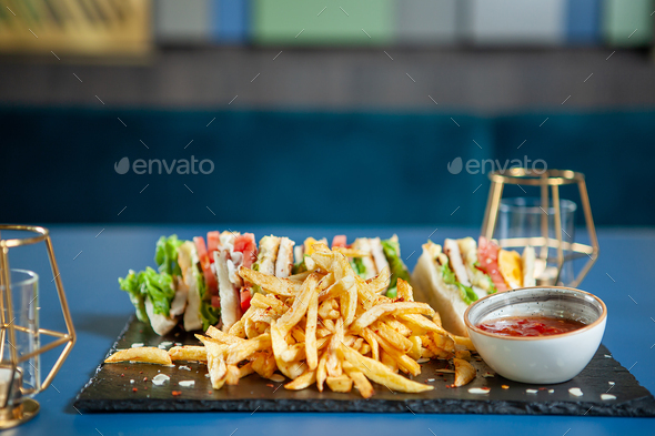 Club Sandwich with french fries Stock Photo by DC_Studio | PhotoDune