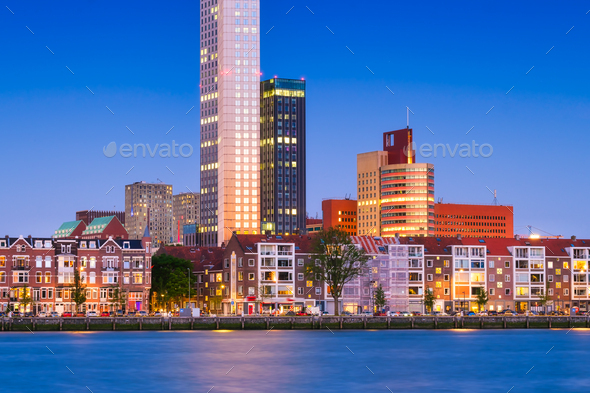 Rotterdam, Netherlands. View of the city center. Old and modern houses ...